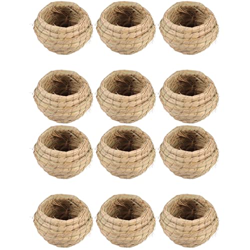 YARNOW 12 pcs Cage Hideaway Provides Dove Hand-Woven Parrot Sparrow Grass Nesting Cold Hand House Roosting Hut Nest Finch Breeding Weather Lovebird Bed Woven Resting Color Shelter Birds