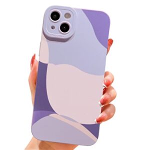 ykczl compatible with iphone 14 plus case,cute painted art heart pattern full camera lens protective slim soft shockproof phone case for women girls-purple