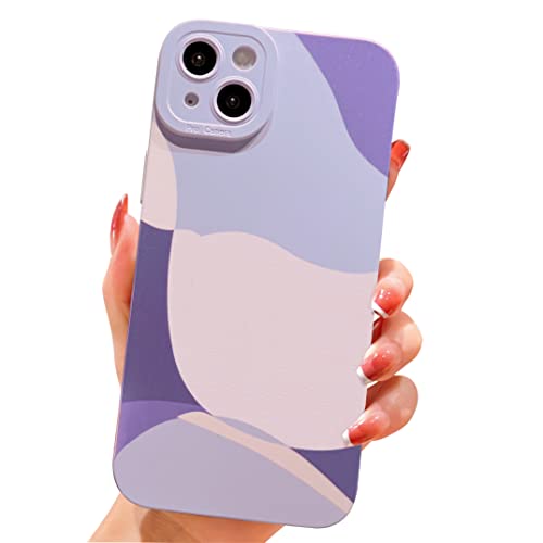 YKCZL Compatible with iPhone 14 Plus Case,Cute Painted Art Heart Pattern Full Camera Lens Protective Slim Soft Shockproof Phone Case for Women Girls-Purple