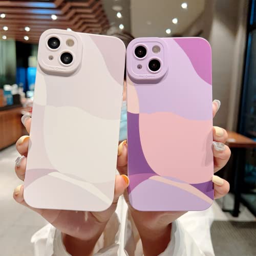 YKCZL Compatible with iPhone 14 Plus Case,Cute Painted Art Heart Pattern Full Camera Lens Protective Slim Soft Shockproof Phone Case for Women Girls-Purple