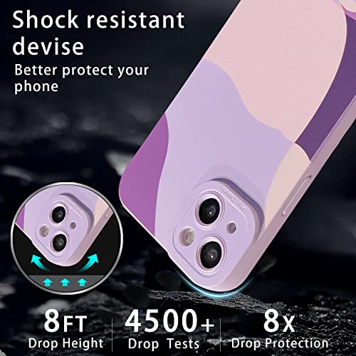 YKCZL Compatible with iPhone 14 Plus Case,Cute Painted Art Heart Pattern Full Camera Lens Protective Slim Soft Shockproof Phone Case for Women Girls-Purple