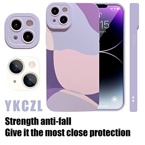 YKCZL Compatible with iPhone 14 Plus Case,Cute Painted Art Heart Pattern Full Camera Lens Protective Slim Soft Shockproof Phone Case for Women Girls-Purple