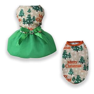 holiday theme christmas dog dress with bowknot + lightweight cat vest for small medium dogs cats (medium, dark green)