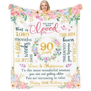 90th birthday decorations for women,90th birthday gifts for women,best 90th birthday gifts,happy 90th birthday decorations for her,wife,sister,friend,soft throw blanket 50" x 60"