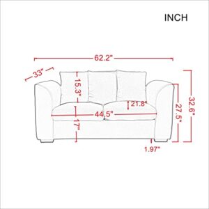 EMKK Fabric Modern Comfy Loveseat Sofa Couch for Living Room, 62" W Upholstered 2-Seater Furniture for Compact Small Space, Apartment, Bedroom, Dorm, Office, Grey