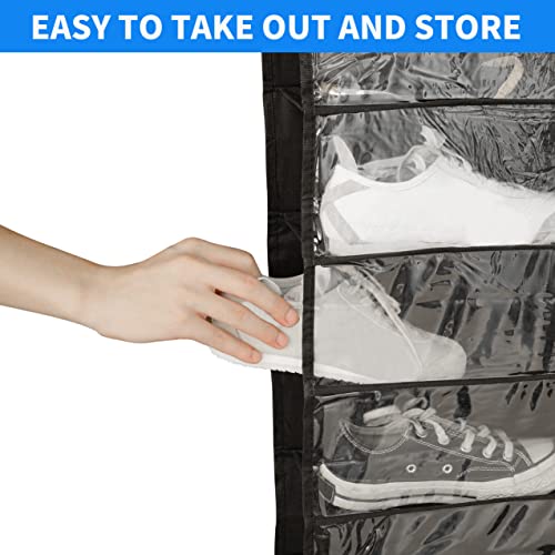 coastal rose Over the Door Shoe Shelves with 26 Clear PVC Pockets Hanging Shoe Rack for Door, Shoe Organizer for Closet, Shoe Holder Storage organizer, Black