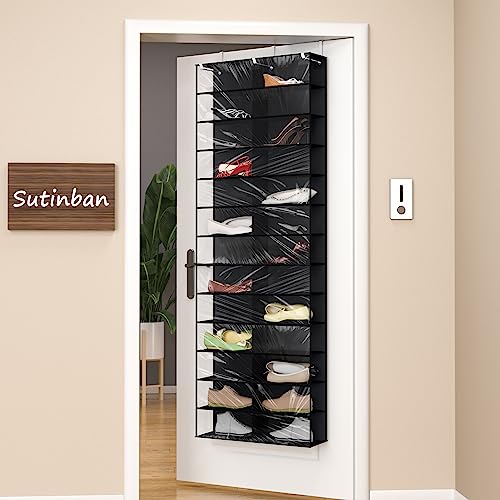 coastal rose Over the Door Shoe Shelves with 26 Clear PVC Pockets Hanging Shoe Rack for Door, Shoe Organizer for Closet, Shoe Holder Storage organizer, Black