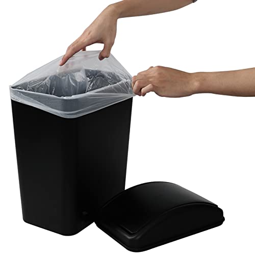 Saedy 3 Pack Plastic Slim Kitchen Garbage Can with Lid, 16 L Swing Top Trash Can, Black