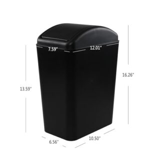 Saedy 3 Pack Plastic Slim Kitchen Garbage Can with Lid, 16 L Swing Top Trash Can, Black