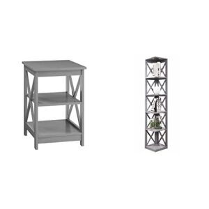 convenience concepts oxford end table with shelves, gray & oxford 5 tier corner bookcase, gray