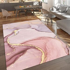 pink abstract gold plated area rug, mysterious personality decorative rug, anti-slip rug foldable fashion design does not hurt floors suitable for living room bedroom dining room office 6 x 8ft