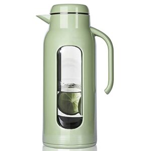 delove 85oz/2.5 liter glass water pitcher with lid and shatterproof shell - iced tea pitcher&carafe - heat resistant glass jug water carafe with handle for juice, cold or hot beverages -green