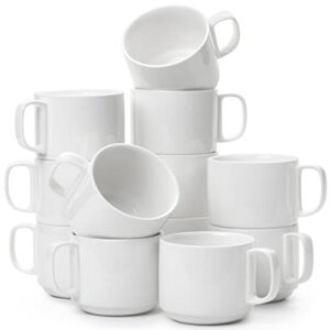 btat- stackable coffee mugs, white, 12 pack, 12 oz (350 ml), porcelain coffee mugs, stackable mugs, stacking mugs, coffee cup stacking set, stacking coffee mugs, white coffee mugs