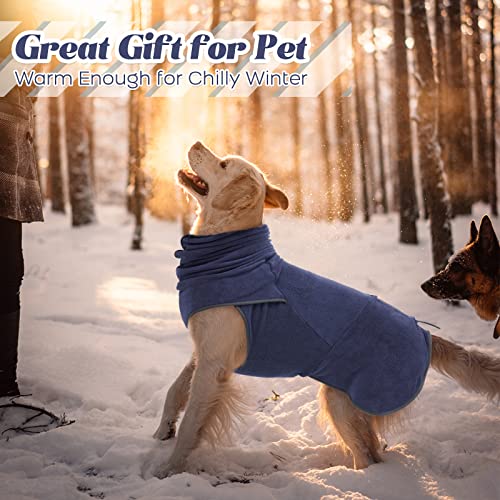 ROZKITCH Dog Sweater for Cold Weather, Extra Warm Polar Fleece Dog Coat, Dog Jacket with Turtle Neck, Soft Dog Vest, Snow Coat for Dogs, Dog Pullover, Dog Winter Clothes for Small Medium Dogs Blue