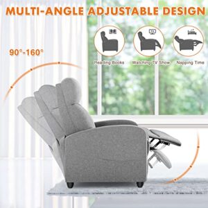 Recliner Chair for Living Room, Fabric Massage Recliner Chair Winback Single Sofa Home Theater Chairs Adjustable Modern Reclining Chair with Padded Seat Backrest for Adults (Grey)