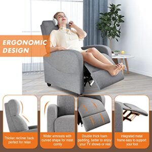 Recliner Chair for Living Room, Fabric Massage Recliner Chair Winback Single Sofa Home Theater Chairs Adjustable Modern Reclining Chair with Padded Seat Backrest for Adults (Grey)