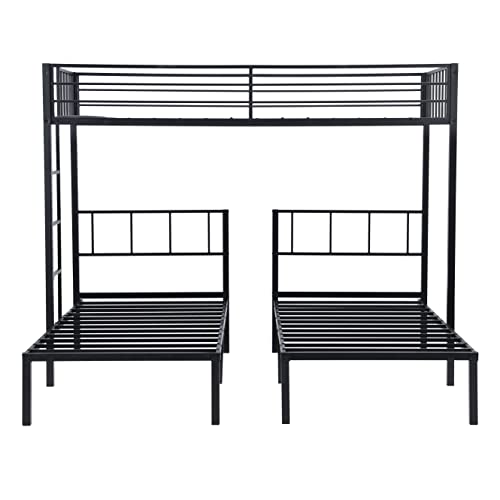 UBGO Triple Bunk Beds for Kids,Metal Triple Bunk Beds Twin Over Twin & Twin Bunk Bed Fame With Safety Guardrails and Ladders for 3,Three Twin Bunk Beds for Kids Teens Boys Girls, Space Saving,No Noise