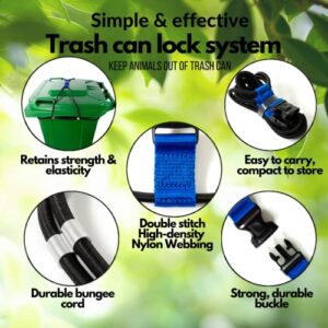 ZONDER Trash Can Lock | Bungee Cord Outdoor Trash Can Lock for Raccoons Animals | Neat Yard | Bear Garbage Bin Lock - Ease of Use - Durable - Single Pack