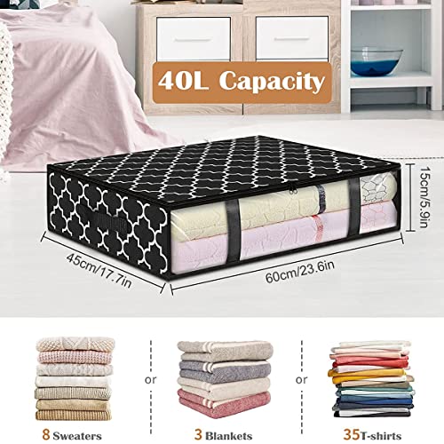 HIPIHOM Underbed Storage Containers, Foldable Under Bed Storage Bags Large Capacity Under-Bed Storage Bins for Blankets, Clothes, Sweaters Comforters with Handles Visible Clear Window, Black 4 Pack