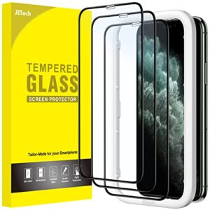 jetech full coverage screen protector for iphone 11 pro/iphone x/iphone xs 5.8-inch, black edge tempered glass film with easy installation tool, case-friendly, hd clear, 3-pack