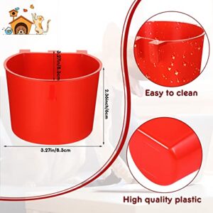 30 Pcs Cage Cups Birds Feeders Bird Water Dispenser Hanging Quail Waterer Plastic Chicken Feeding Watering Dish for Small Coop Parrot Parakeet PET Poultry Pigeon Gamefowl Food Seed Bowl Supplies, Red