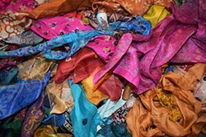 silk fabric scraps, recycled, upcycled, waste remnants, mystery bag lot, mixed fabric, silk for nuno (100 g bag)