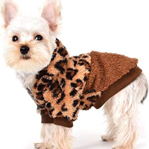 Leopard Dog Sweater for Small Dogs Girl Boy Sweatshirts Fleece Doggie Sweaters Winter Dog Clothes Female Male Pet Cat Pup Warm Clothing Outfit for Yorkie Chihuahua, Small