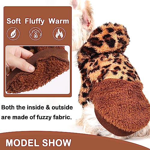 Leopard Dog Sweater for Small Dogs Girl Boy Sweatshirts Fleece Doggie Sweaters Winter Dog Clothes Female Male Pet Cat Pup Warm Clothing Outfit for Yorkie Chihuahua, Small