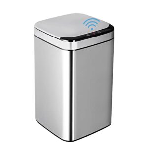 trashaid touchless motion sensor trash can with lid, 3.4 gallon stainless steel bin odor filter, automatic garbage silver wastebasket for bedroom, office, living room (amzusijs01sil030031)