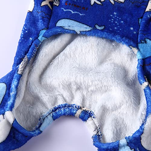 Dog Pajamas Blue Ocean Happy White Whaler Pet Clothes, Dog Cold Weather Coats, Winter Warm Flannel Puppy Jumpsuit Sweater Apparel 4 Legs Dog Clothes for Small Dogs Cats Boy Girl Blue Medium