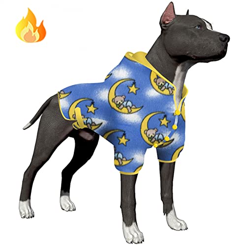 LovinPet Hoodies for Extra Large Dogs - Easy Wearing Cold Winter Dog Coats, Skin-Friendly Flannel Fabric Clothes for Dog, Dreamy Bear Prints Dog Clothes, Warm Dog Clothes for Large Dogs Breed,Large