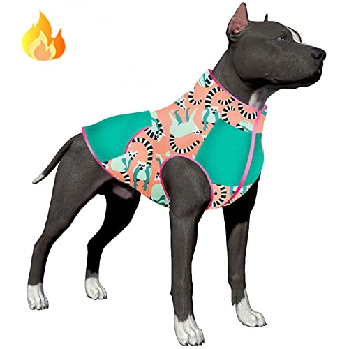 LovinPet Boxer Sweater for Dogs, Lightweight Warm Pet Coats, Skin-Friendly Flannel Fabric Clothes for Dog, Wildlife Lemurs Pastel Prints Dog Clothes, Warm Dog Clothes for Large Dogs Breed,2XL