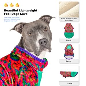 LovinPet Dog Jacket for English Bulldogs: Warm Flannel Fabric Amaryllis Red Prints Coats for Dogs, Update Sweater for Dogs, Cozy Dog Pajamas for Cold Weather Using,XL