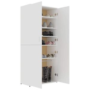 GOLINPEILO Modern Shoe Storage Cabinet with 2 Doors, 6 Shelves and a Hanging Rod, 31.5"x15.4"x70.1" Wood Shoe Storage Cabinet White for Entryway, Porch