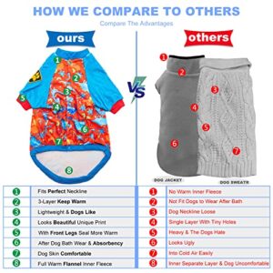 LovinPet Big Dog Fleece Coat - Winter Warm Pet Clothes for Small Dogs, Skin-Friendly Flannel Fabric Clothes for Dog, Dinosaur Jungle Red Prints Dog Sweater, Dog Outfit for Fall and Winter,