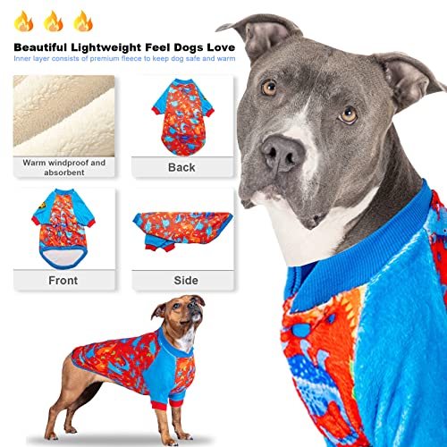 LovinPet Big Dog Fleece Coat - Winter Warm Pet Clothes for Small Dogs, Skin-Friendly Flannel Fabric Clothes for Dog, Dinosaur Jungle Red Prints Dog Sweater, Dog Outfit for Fall and Winter,