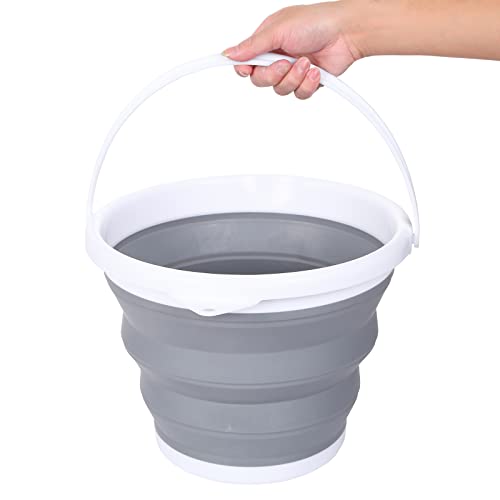 Collapsible Bucket 2.64gallons (10L), Storage Folding Bucket,Fishing Bucket,Outdoor Camping Life Utensils, Onboard Bucket,Heat-Resistant,car wash,Kitchen,Multi-Functional,Convenient (Gray Reinforced)