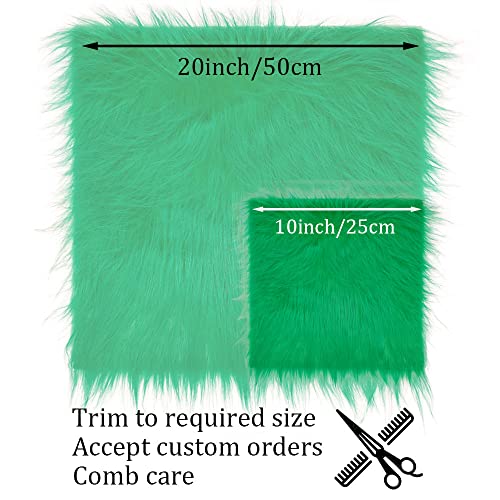 Fur Fabric for Crafts 10x10 in, Faux Fur Fabric Squares Green, Shaggy Craft Plush for Chair/Throw Pillow, DIY Santa/Gnome Beard, Handmade Christmas Halloween Cosplay Costume