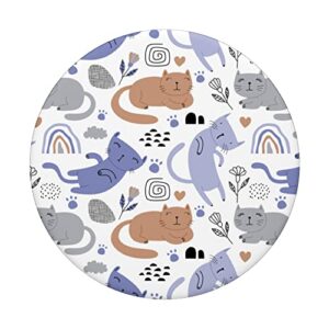 Pattern with Funny Cats Rainbow and Flowers PopSockets Swappable PopGrip