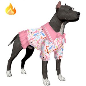 lovinpet boxer dog coats winter - upgrade warm pajamass for dogs, skin-friendly flannel fabric clothes for dog, big bites pink prints dog sweater, warm dog clothes for large dogs breed,2xl