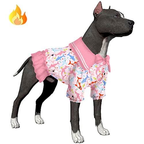 LovinPet Boxer Dog Coats Winter - Upgrade Warm Pajamass for Dogs, Skin-Friendly Flannel Fabric Clothes for Dog, Big Bites Pink Prints Dog Sweater, Warm Dog Clothes for Large Dogs Breed,2XL