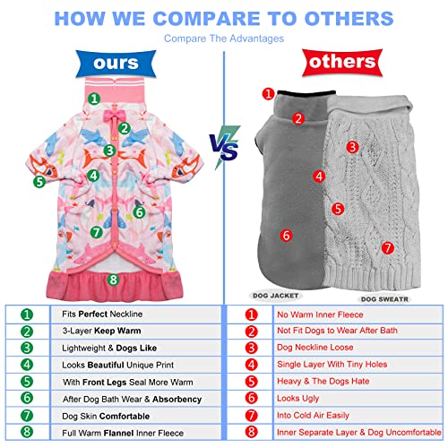 LovinPet Boxer Dog Coats Winter - Upgrade Warm Pajamass for Dogs, Skin-Friendly Flannel Fabric Clothes for Dog, Big Bites Pink Prints Dog Sweater, Warm Dog Clothes for Large Dogs Breed,2XL