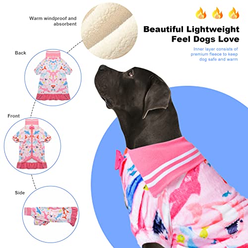 LovinPet Boxer Dog Coats Winter - Upgrade Warm Pajamass for Dogs, Skin-Friendly Flannel Fabric Clothes for Dog, Big Bites Pink Prints Dog Sweater, Warm Dog Clothes for Large Dogs Breed,2XL