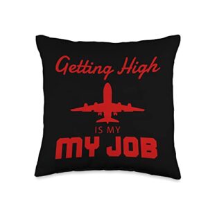 pilot airplane lover gift aviation stuff men women getting high is my job funny airplane aviation pilot outfit throw pillow, 16x16, multicolor