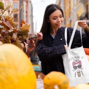 Cute Canvas Tote Bag - Cat Gifts for Women - Pink Cat Gifts for Cat Lovers - Cat Mom Gifts - Birthday Bags for Cat Lover Gifts - Teacher, Book Tote Bag - Reusable for Shopping (Coffee Cat)