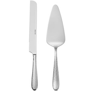 hudson essentials bergamo hammered 18/10 stainless steel cake knife & cake server set – perfect for weddings, engagements, parties, birthdays and events