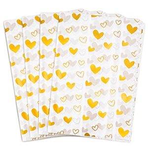 mr five 100 sheets white with gold heart tissue paper bulk,20" x 14",gold heart design tissue paper for gift bags,gold tissue paper for birthday,valentine's day,mother's day,weddings