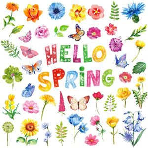 72 pcs cute cutouts hello spring cut outs with 96 pcs glue points spring bulletin board set floral plants spring cutouts spring decorations for classroom school game party bulletin board supplies