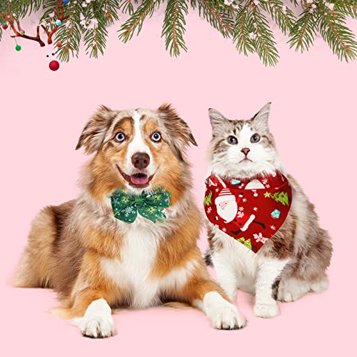 40 Pcs Christmas Dog Bow Ties Set 26 Christmas Pet Bowties 10 Santa Snowman Pet Necktie 4 winter Dog Bandana Christmas Dog Grooming Accessories for Dog Cat Pet Decor (Santa Style)