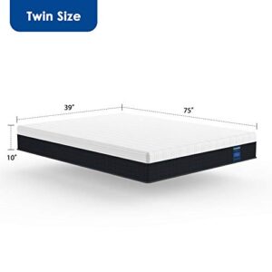 Coolvie Twin Size Mattress, 10 Inch Cooling Gel Memory Foam Mattress, Pocket Innerspring Hybrid Mattress for Motion Isolation & Pressure Relidf, Mattress in a Box, 100 Night Trial